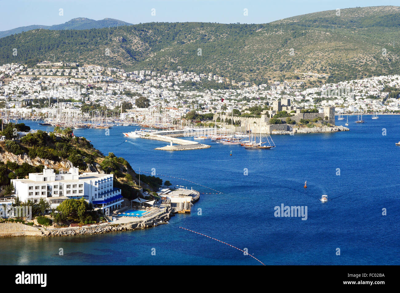View of Bodrum harbor during hot summer day. Turkish Riviera Stock ...
