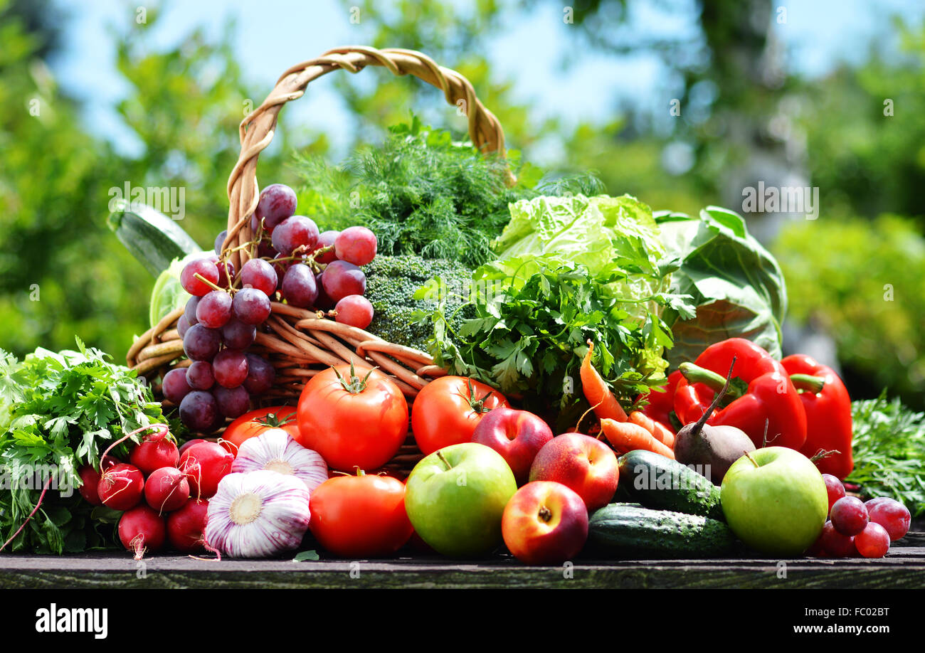 Variety of fresh organic vegetables in the garden Stock Photo - Alamy
