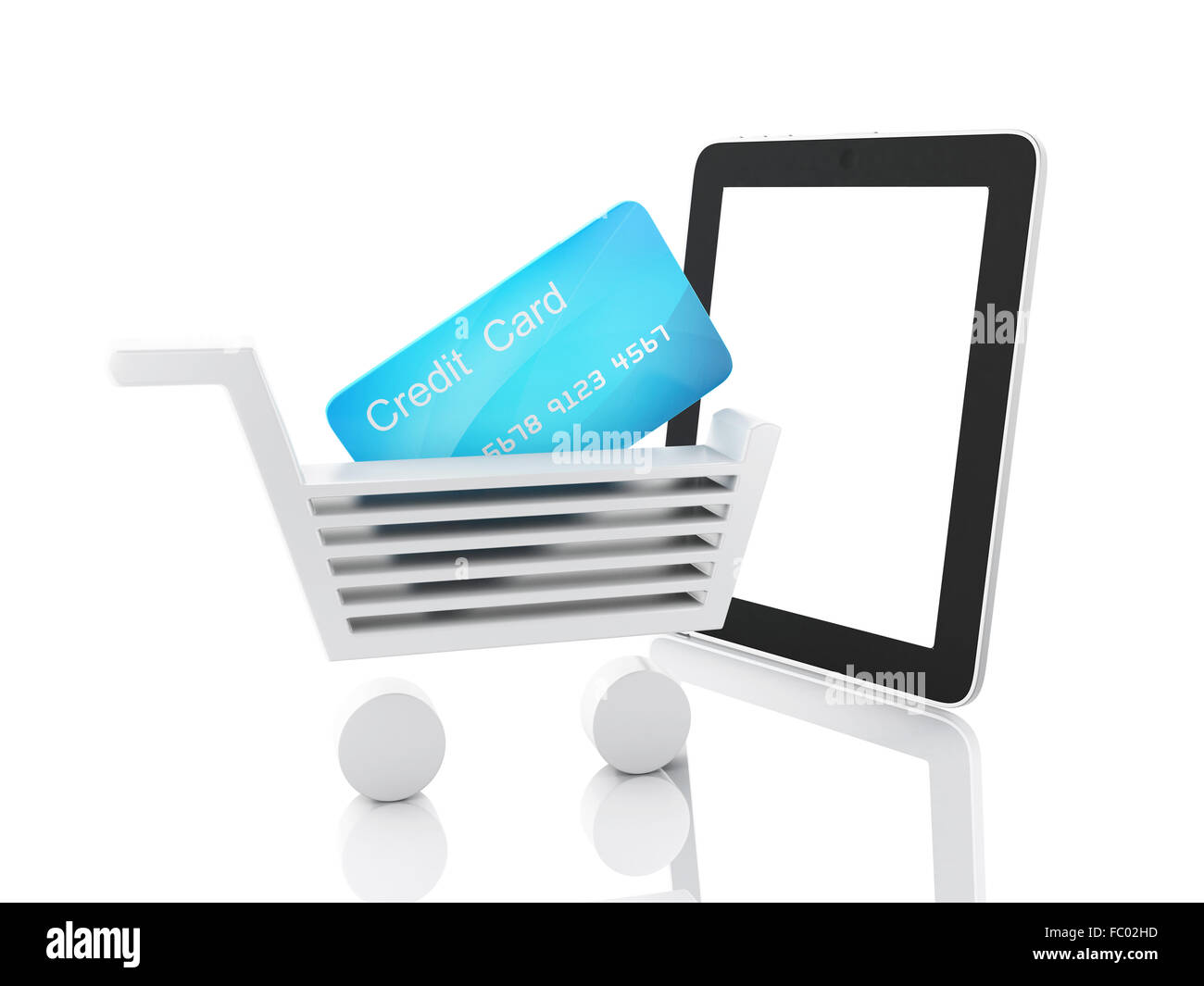 internet shopping concept. Shopping cart and table Stock Photo - Alamy