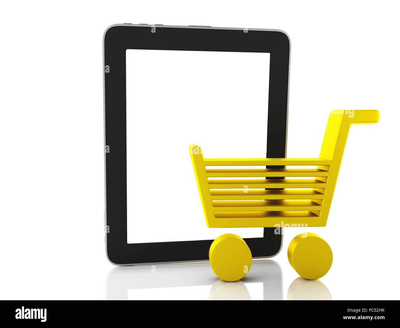 internet shopping concept. Shopping cart and table Stock Photo - Alamy