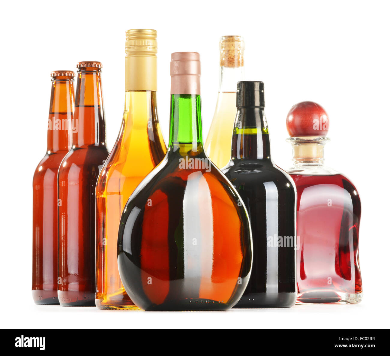 Assorted alcoholic beverages isolated on white background Stock Photo ...