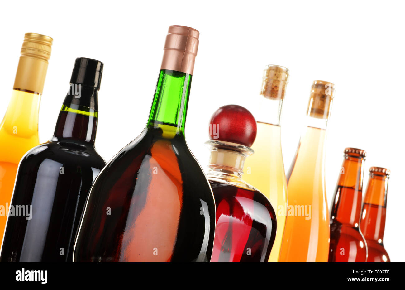 Assorted alcoholic beverages isolated on white background Stock Photo ...