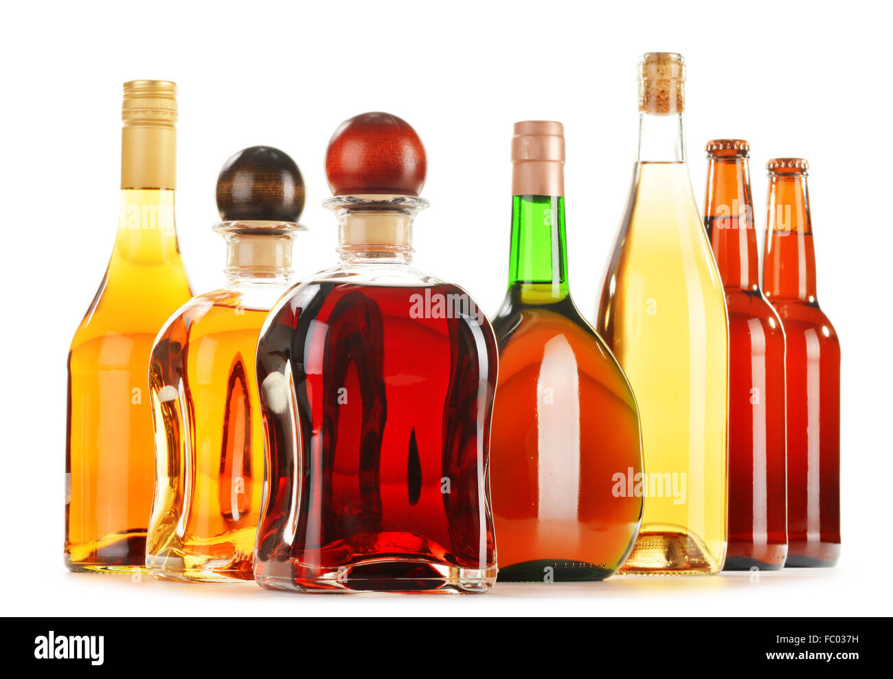 Assorted alcoholic beverages isolated on white background Stock Photo ...