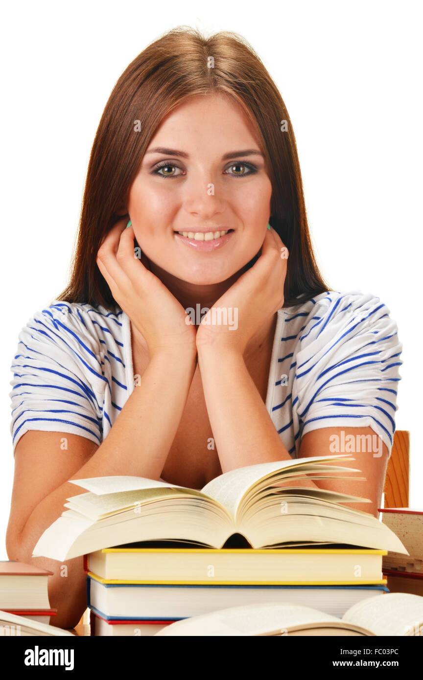 Young woman reading a book. Female student learning Stock Photo - Alamy