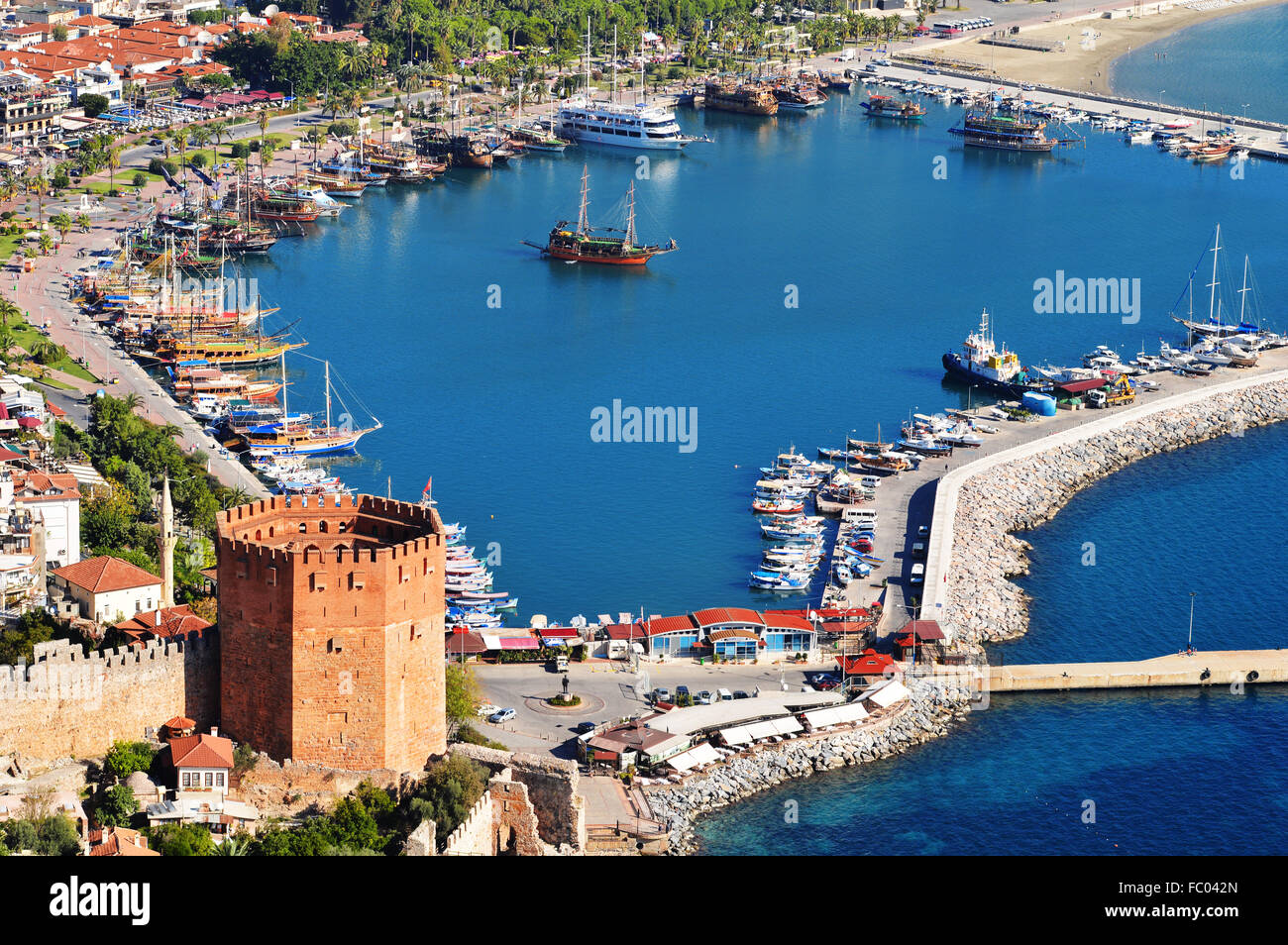 View of Alanya harbor form Alanya peninsula. Turkish Riviera Stock ...