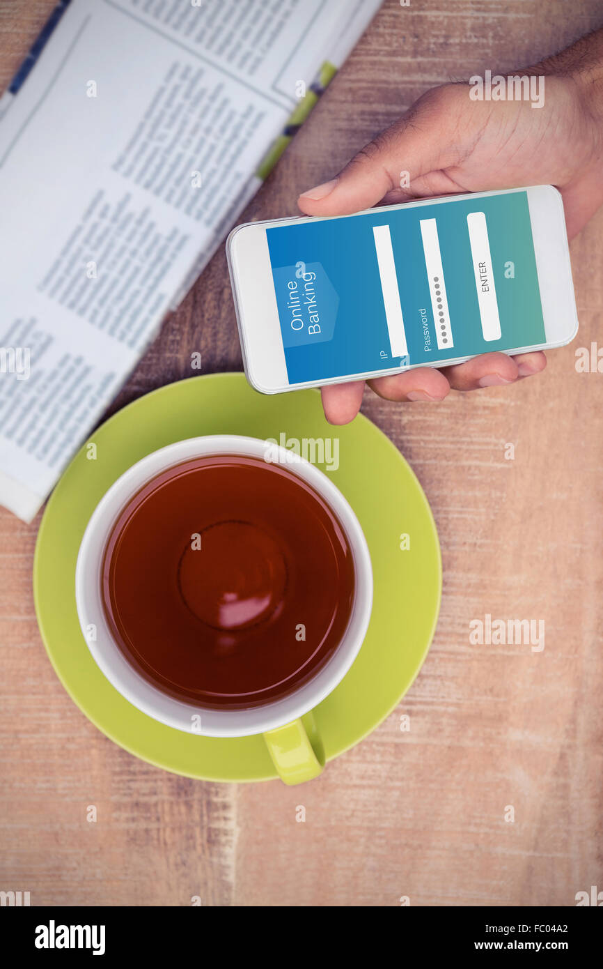 Mobile banking hand touching hi-res stock photography and images - Alamy