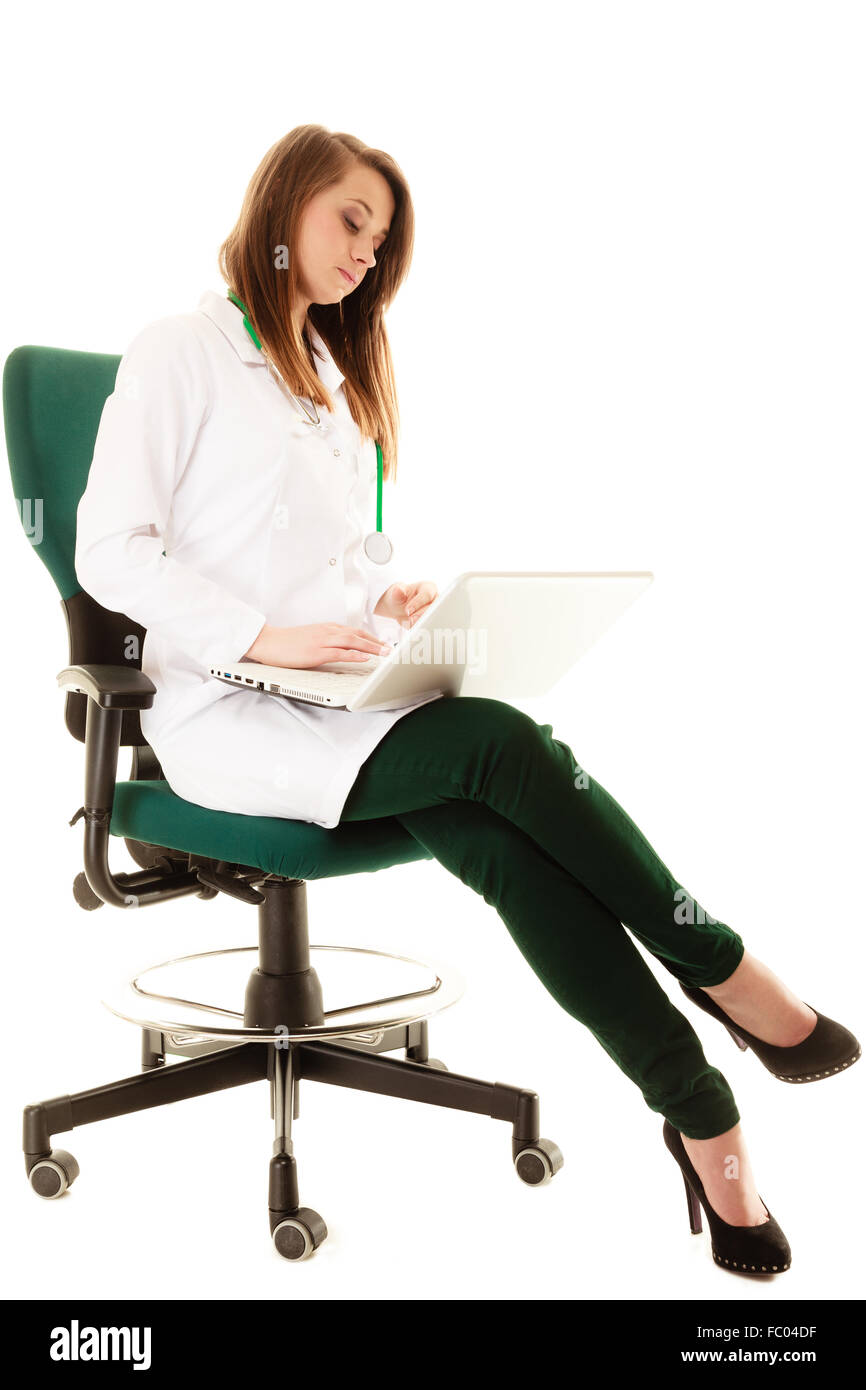 Medical. Woman doctor working on computer laptop Stock Photo - Alamy