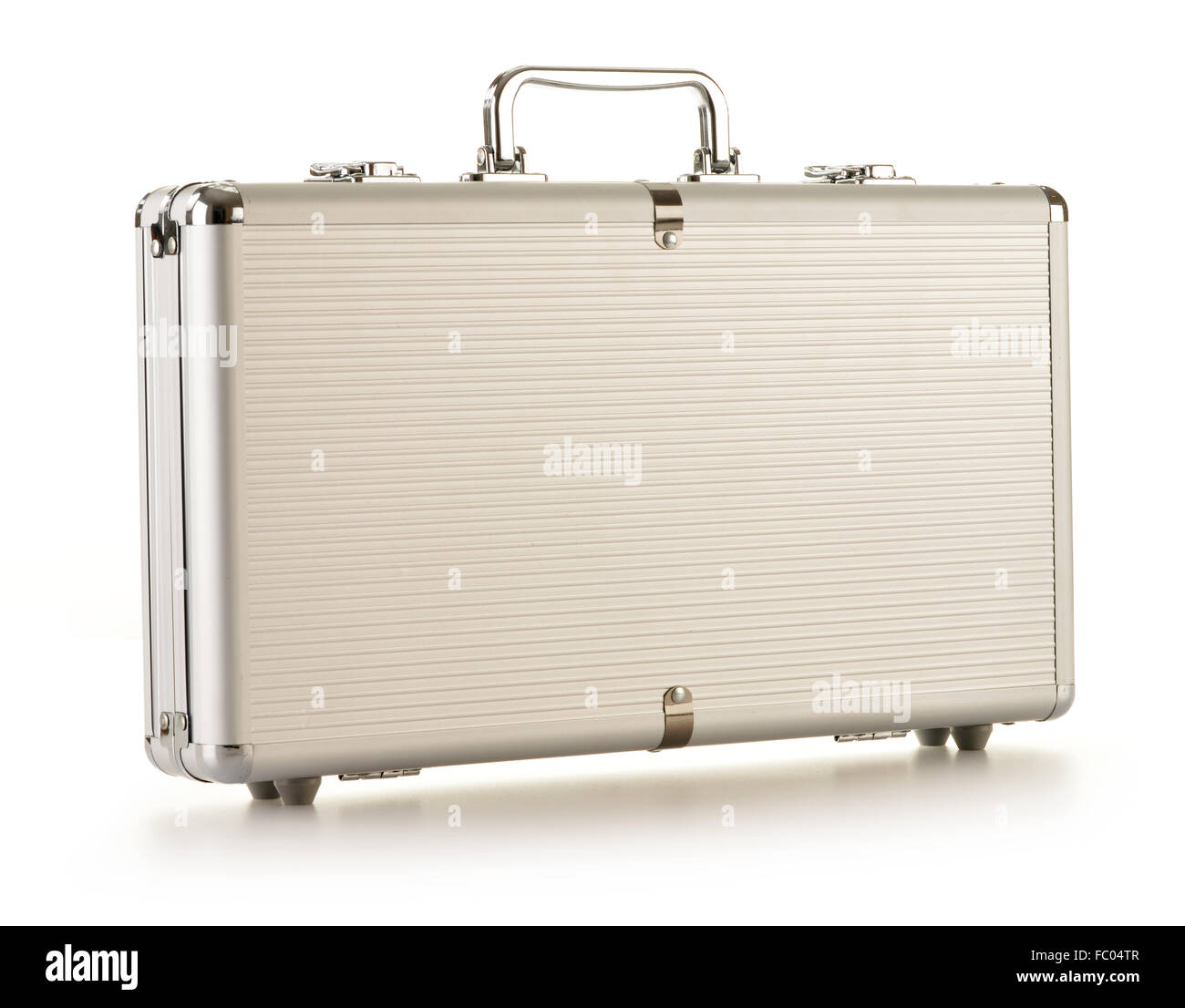 Modern metallic silver briefcase isolated on white Stock Photo - Alamy