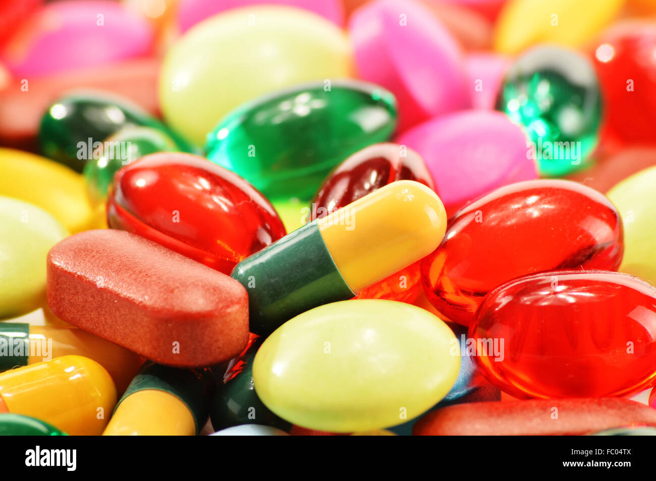 Composition with dietary supplement capsules and drug pills Stock Photo ...