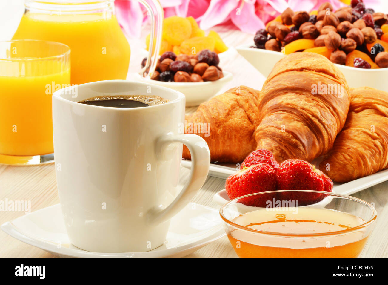 Breakfast with croissants Stock Photo - Alamy