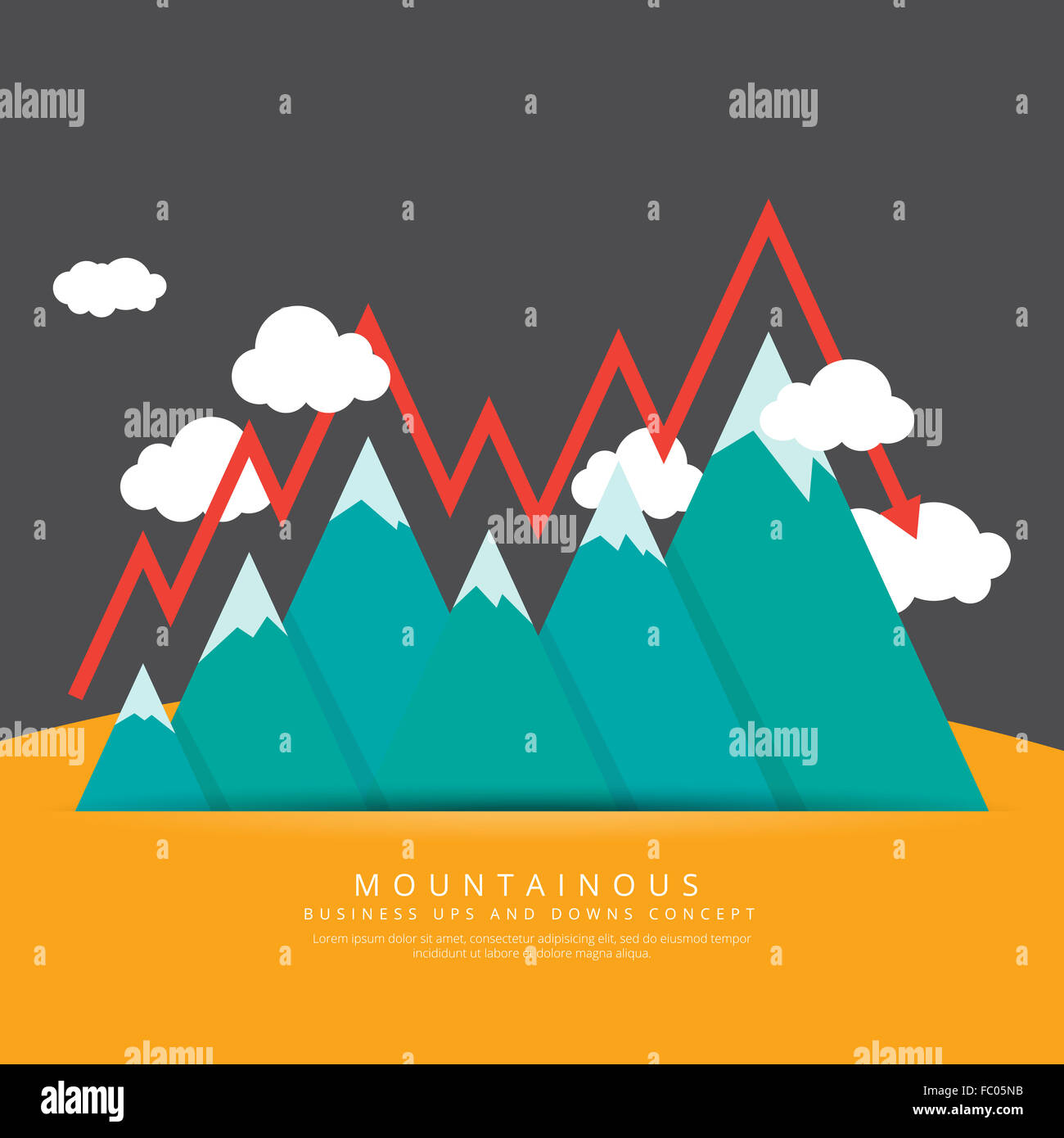 Vector illustration of mountain range with conceptual ups and downs of ... Vector illustration of mountain range with conceptual ups and downs of ...