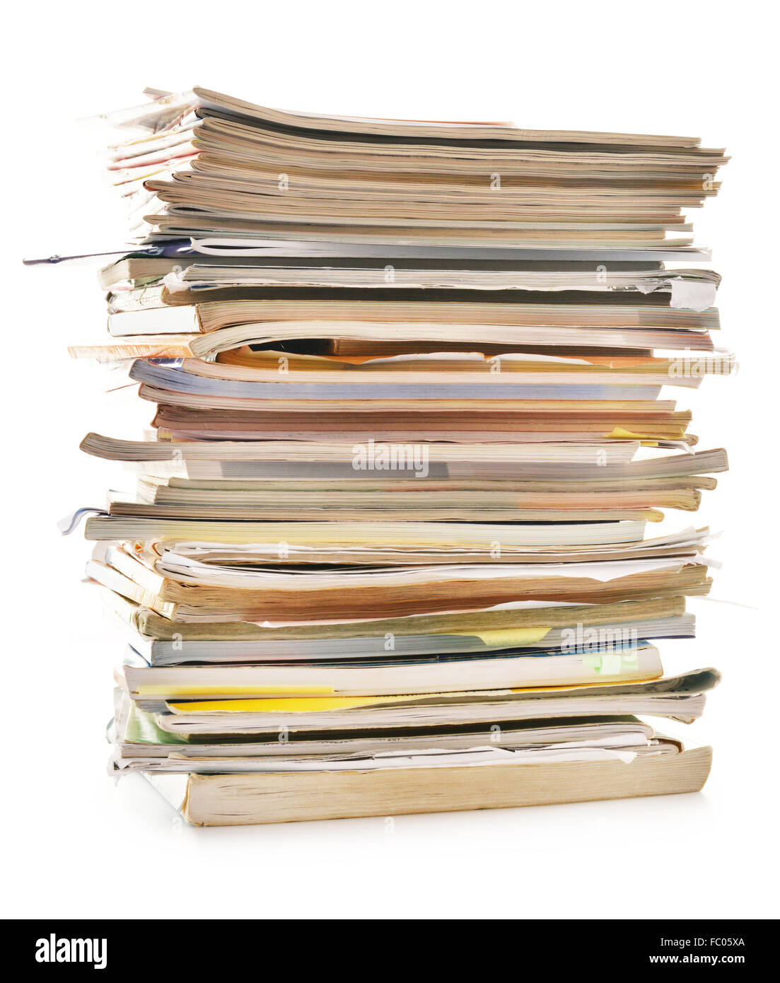 Stack of old magazines isolated on white. Paper recycling Stock Photo ...