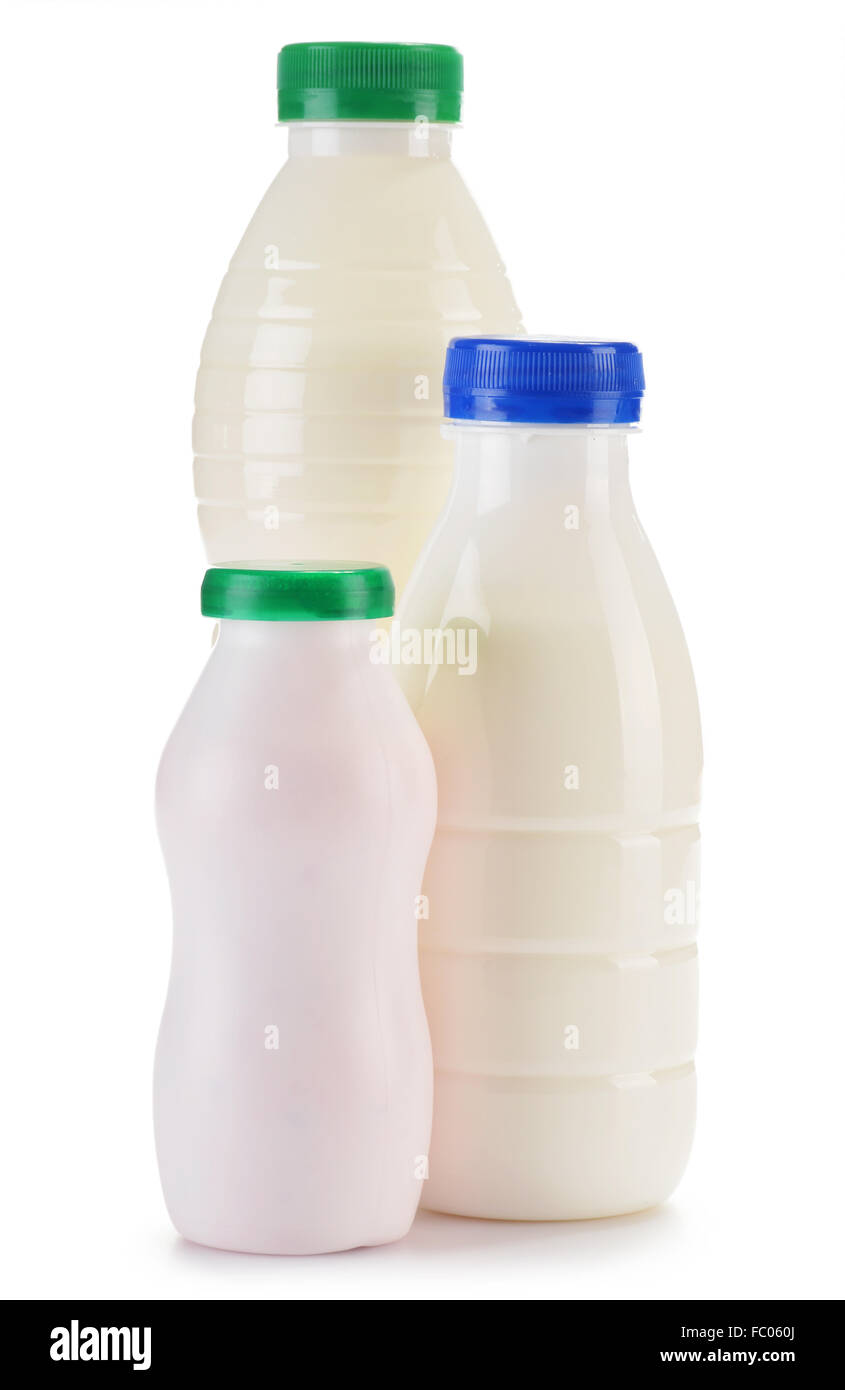 Composition with plastic bottles of milk products Stock Photo - Alamy