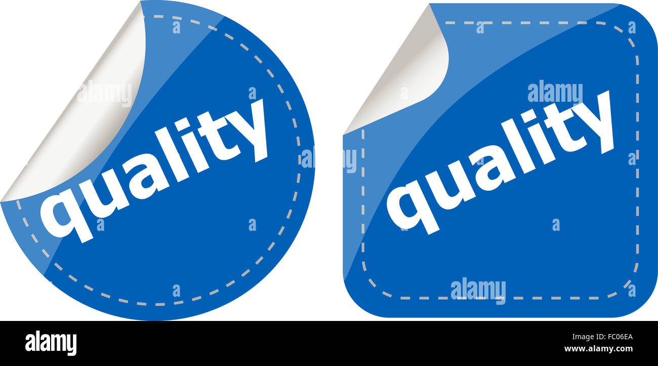 quality word on stickers button set, label Stock Photo - Alamy