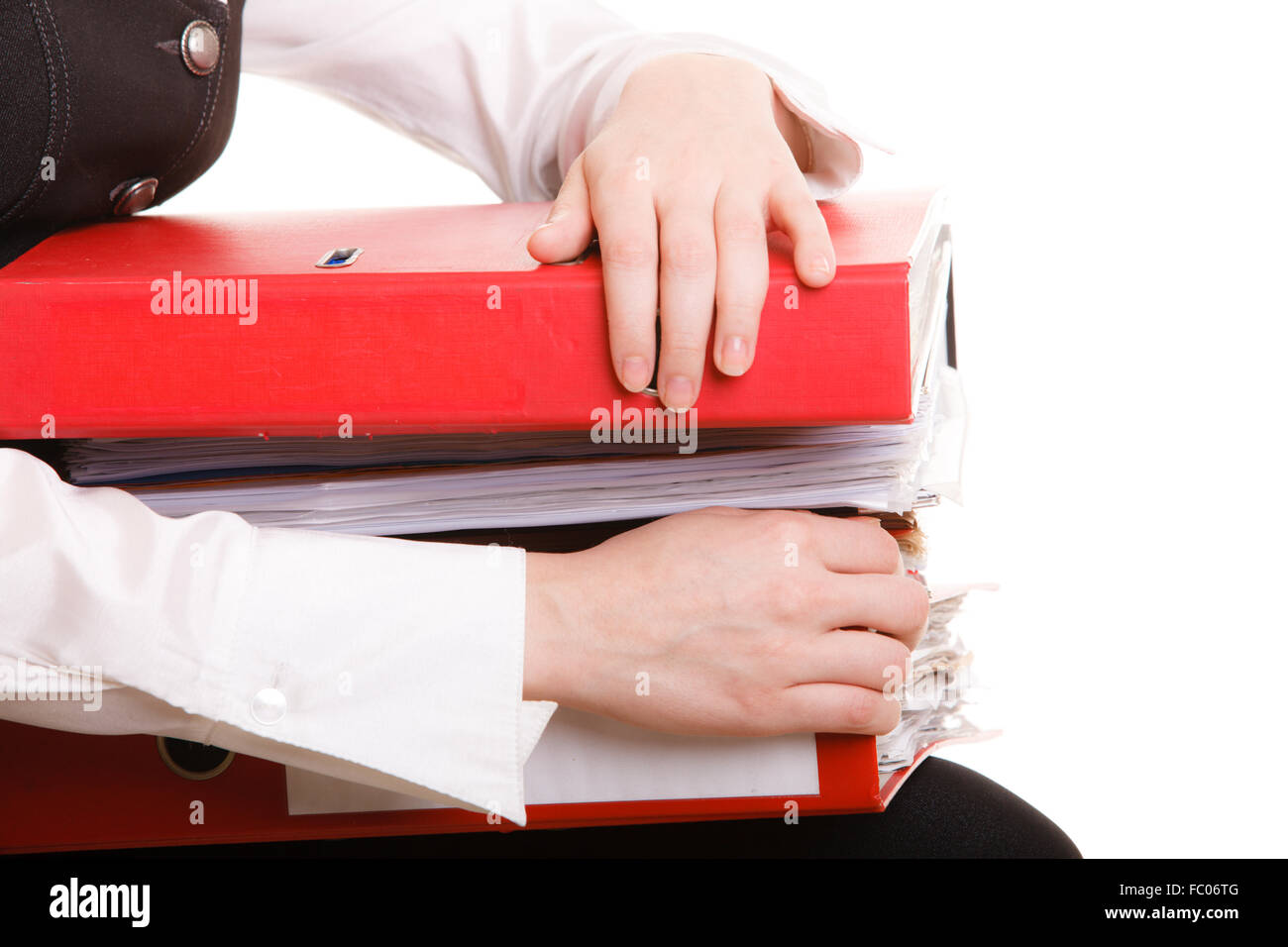 Woman files pile hi-res stock photography and images - Alamy