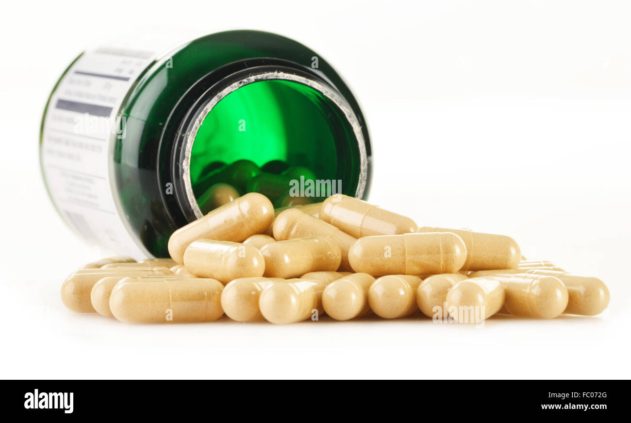 Composition with dietary supplement capsules. Drug pills Stock Photo ...
