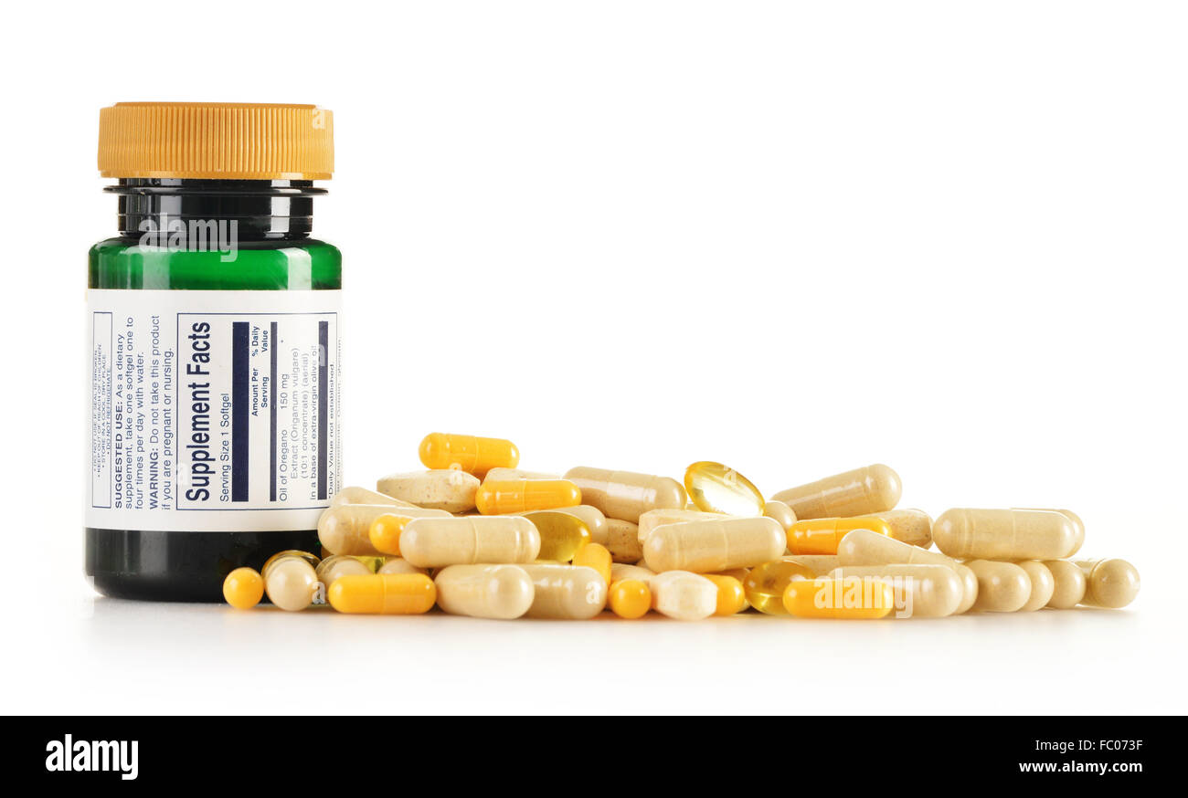 Composition with dietary supplement capsules. Drug pills Stock Photo ...