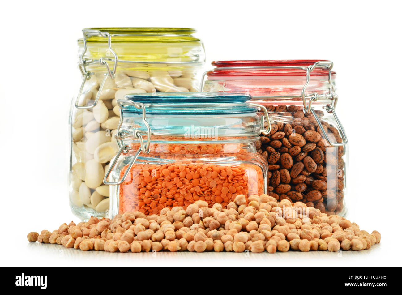 Jars with grain foods isolated on white background Stock Photo - Alamy