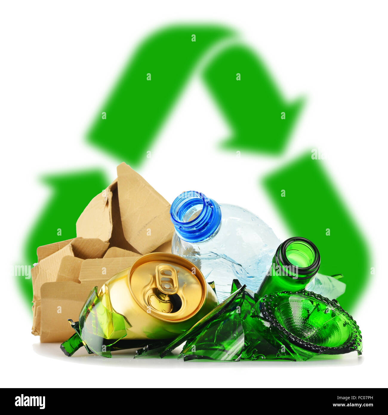 Recyclable garbage consisting of glass plastic metal and paper Stock ...