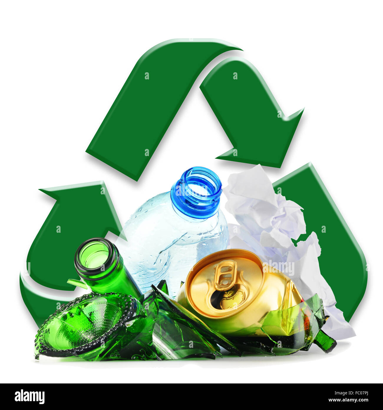 Recyclable garbage consisting of glass plastic metal and paper Stock ...