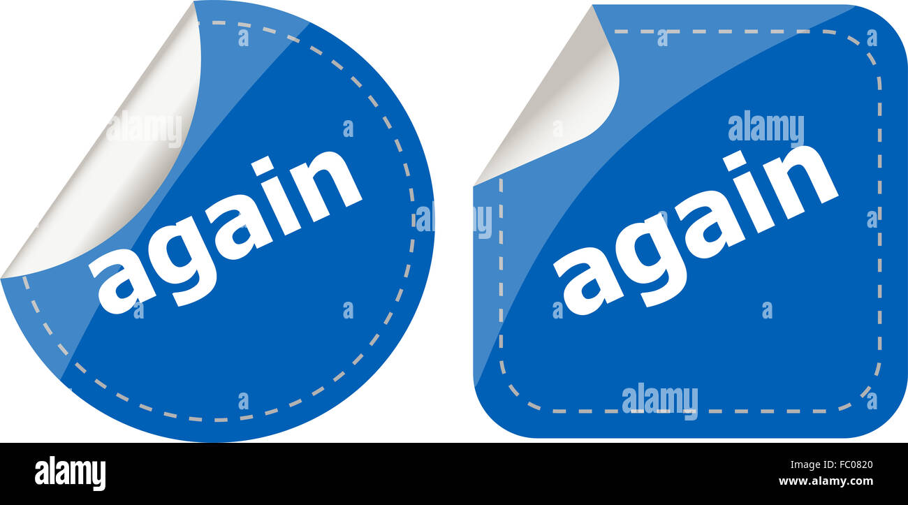 again word on stickers button set, label Stock Photo - Alamy