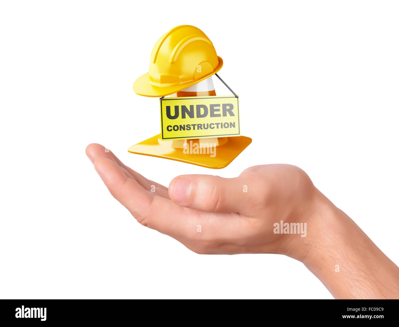 hand hold traffic cone. Under construction concept Stock Photo - Alamy