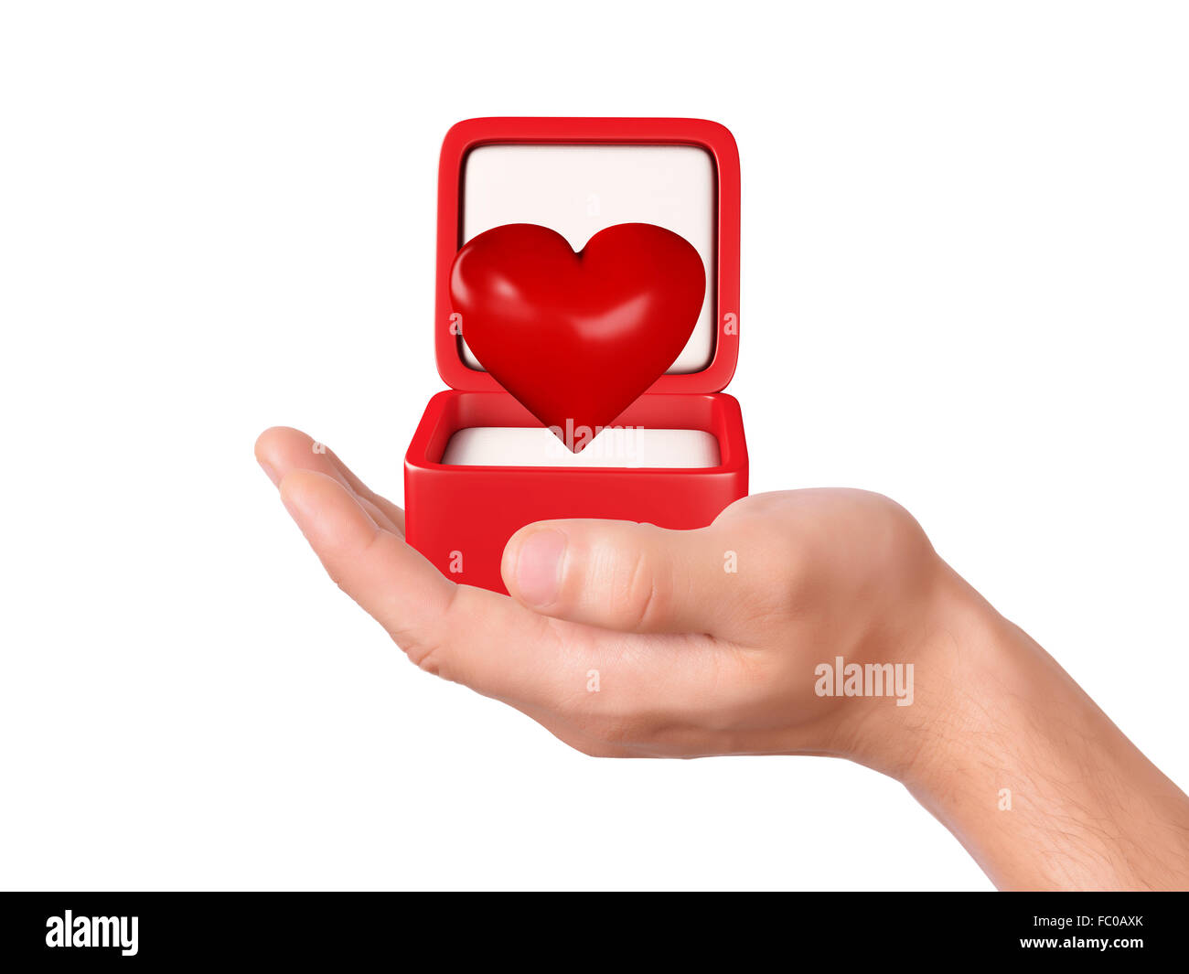 Hand hold hearts in a gift box on white background Stock Photo - Alamy