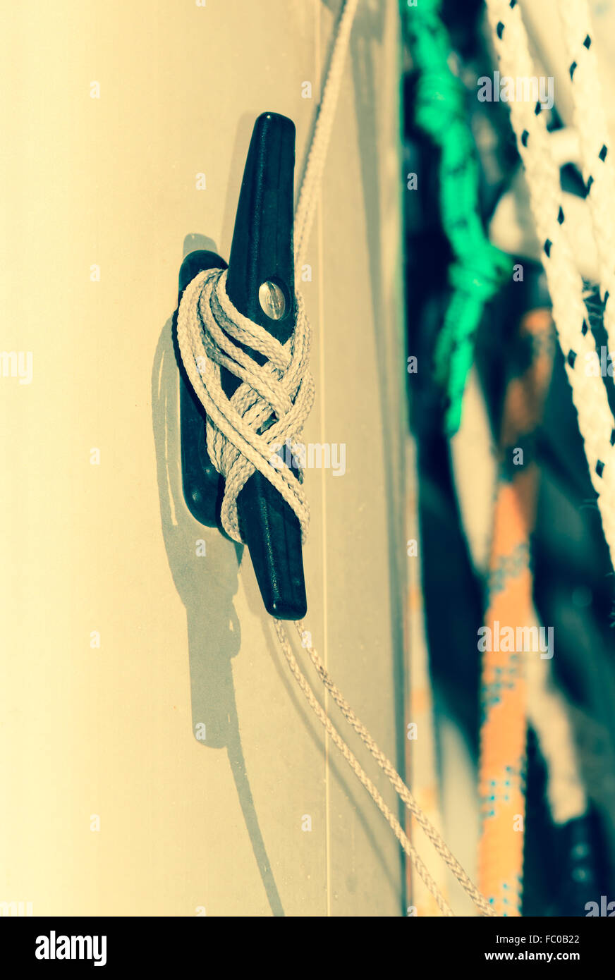 Yachting. Sailboat block with rope. Detail of a sailing boat Stock ...