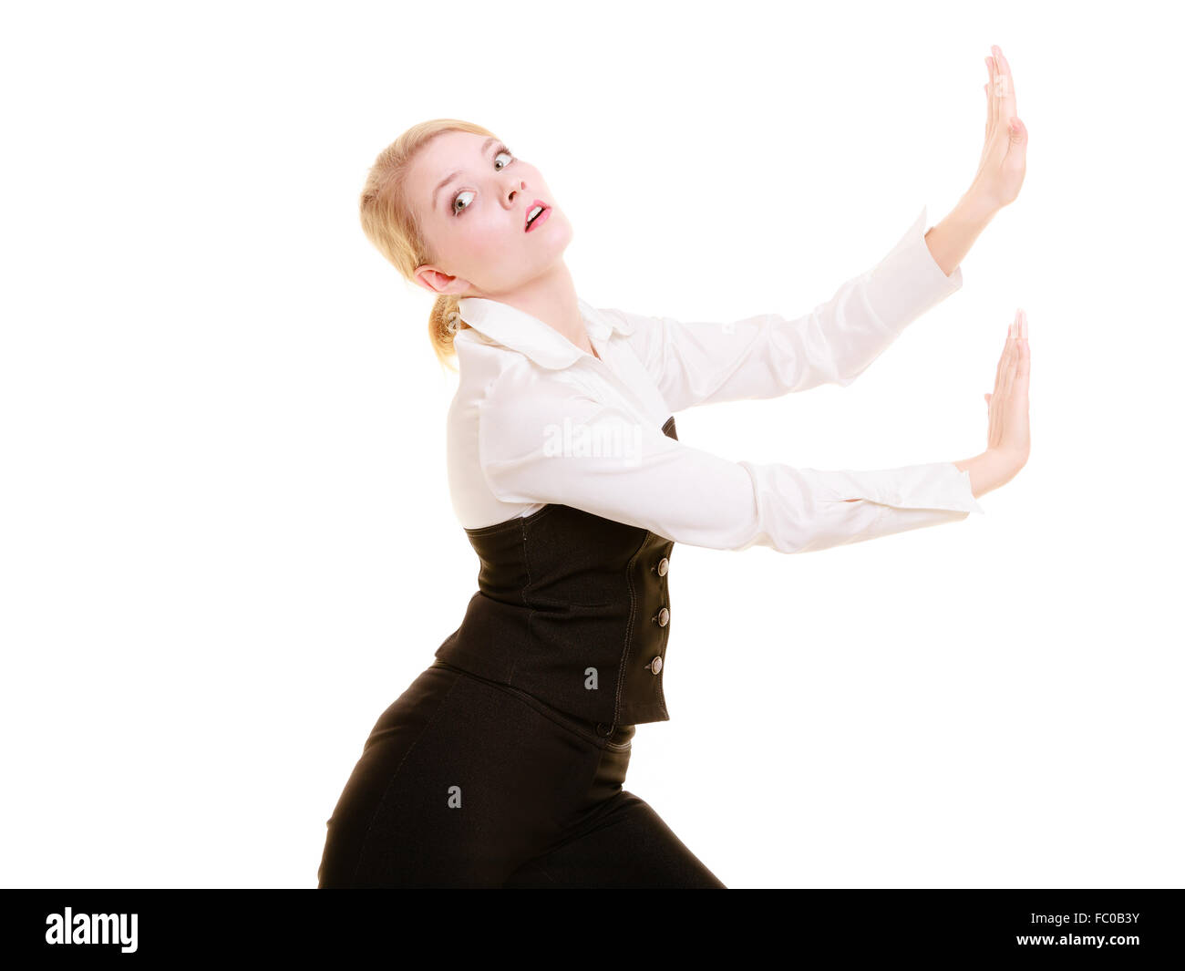 Woman pushing away stress concept hi-res stock photography and images ...
