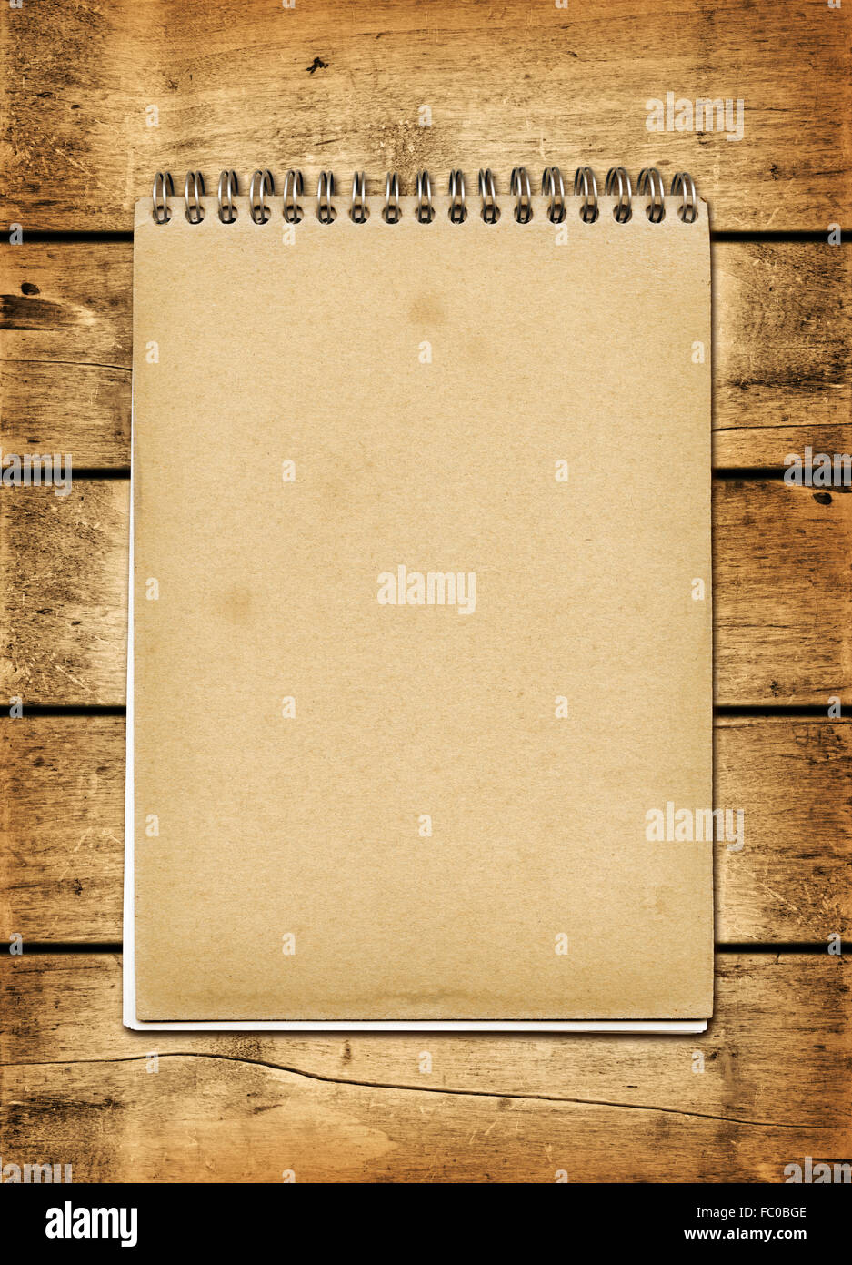 Blank vintage notebook on a wood board Stock Photo - Alamy