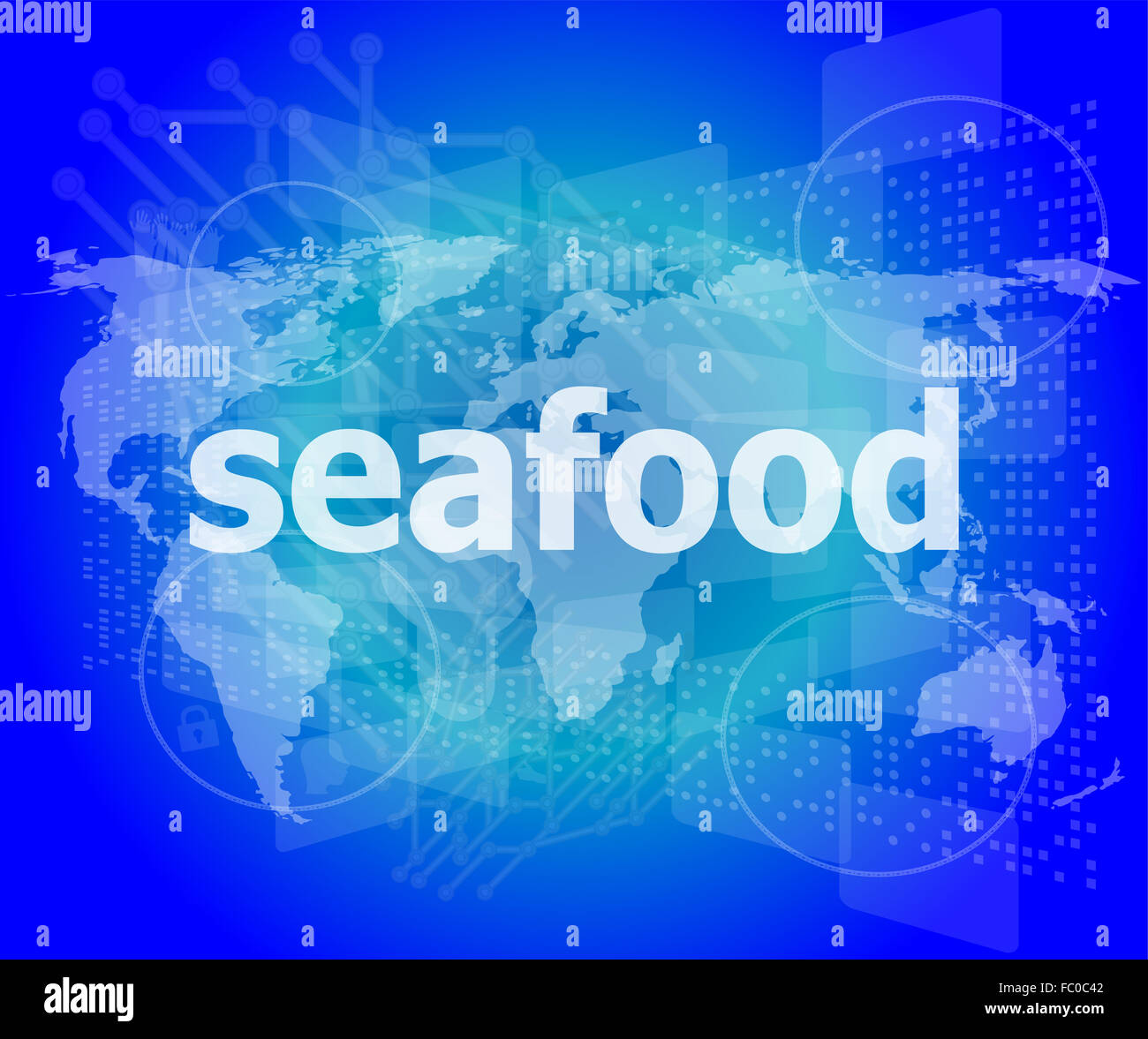 seafood word on a virtual digital background Stock Photo - Alamy
