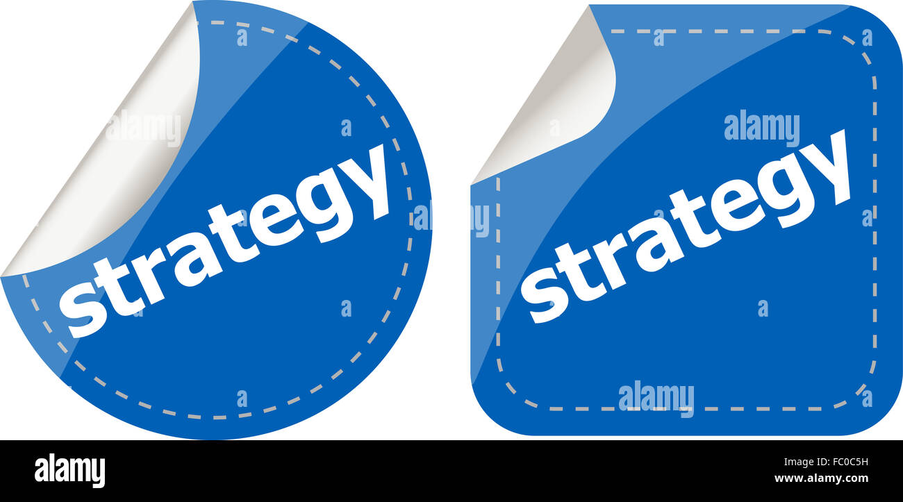 strategy word on stickers button set, label Stock Photo - Alamy