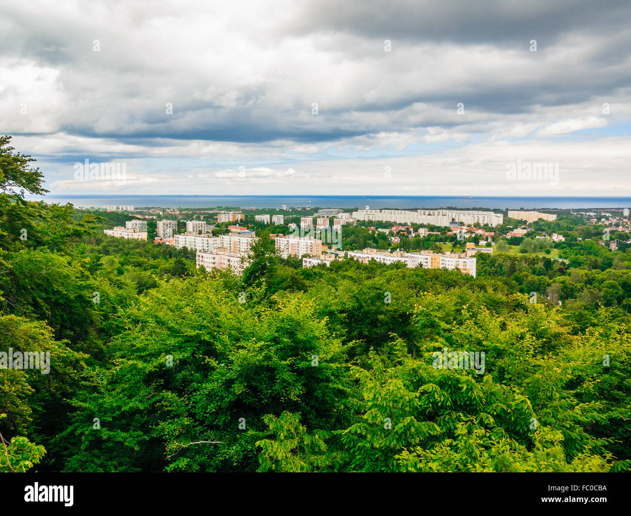 aerial view from tower of district gdansk buildings and sea Stock Photo ...