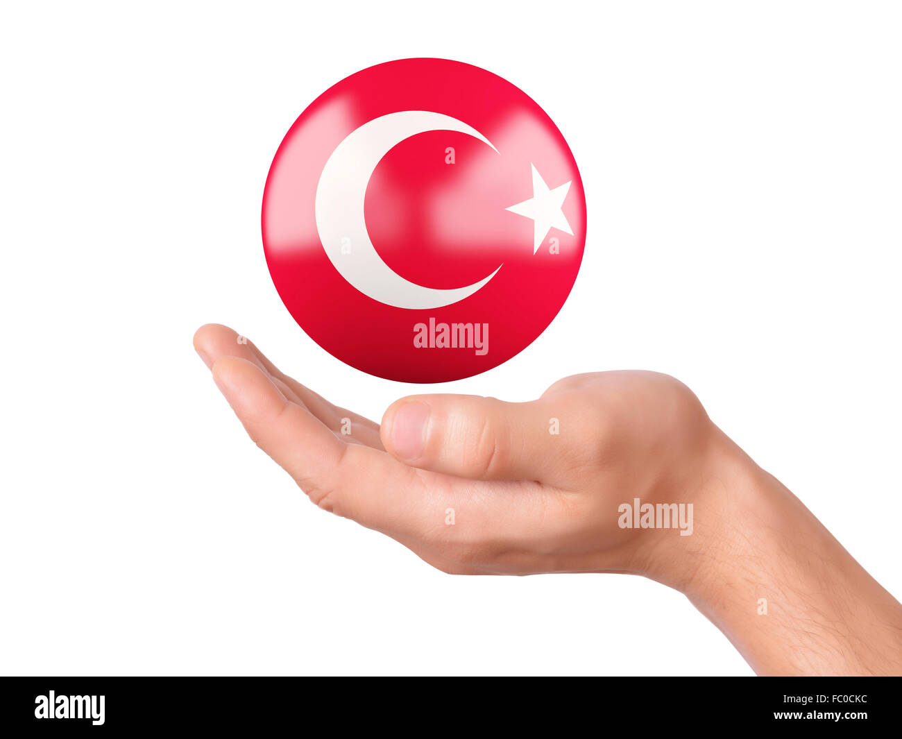 hand hold Turkey flag icon on white bakground Stock Photo - Alamy