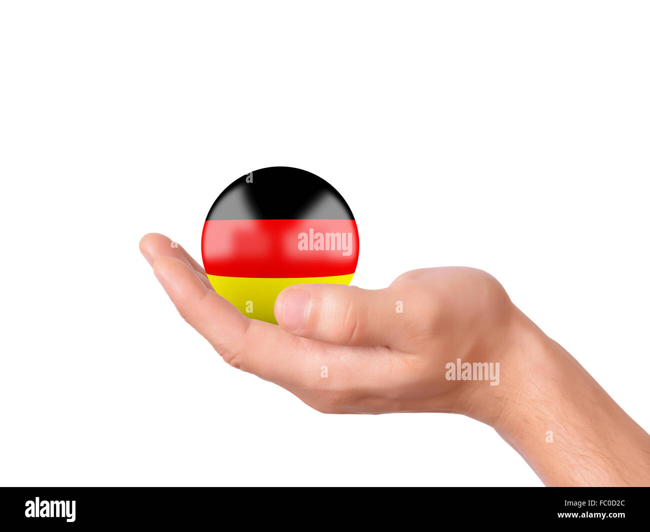 hand hold Germany flag icon on white bakground Stock Photo - Alamy