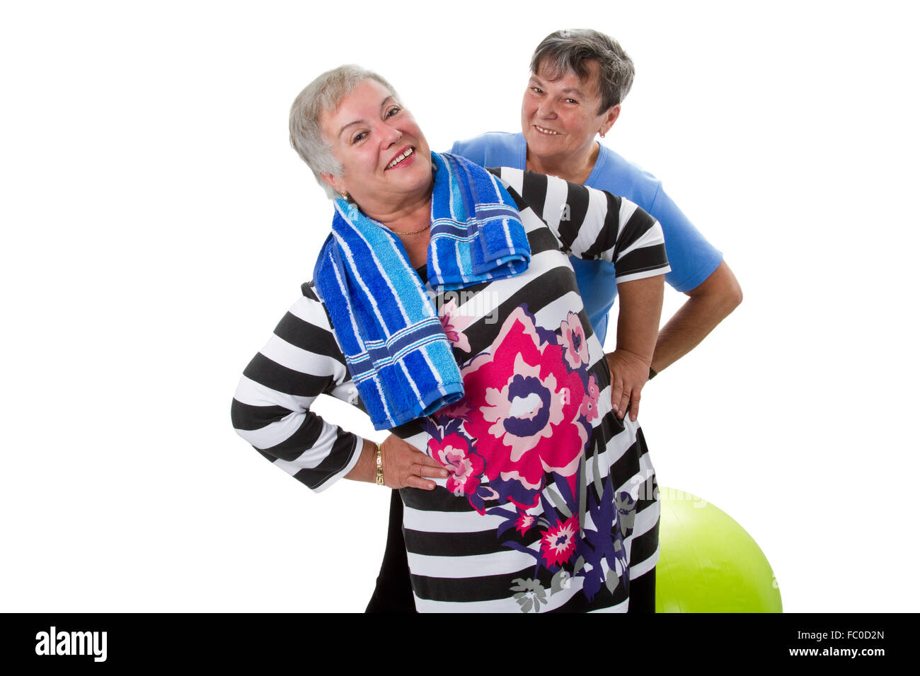 Two senior women making fitness exercises Stock Photo - Alamy