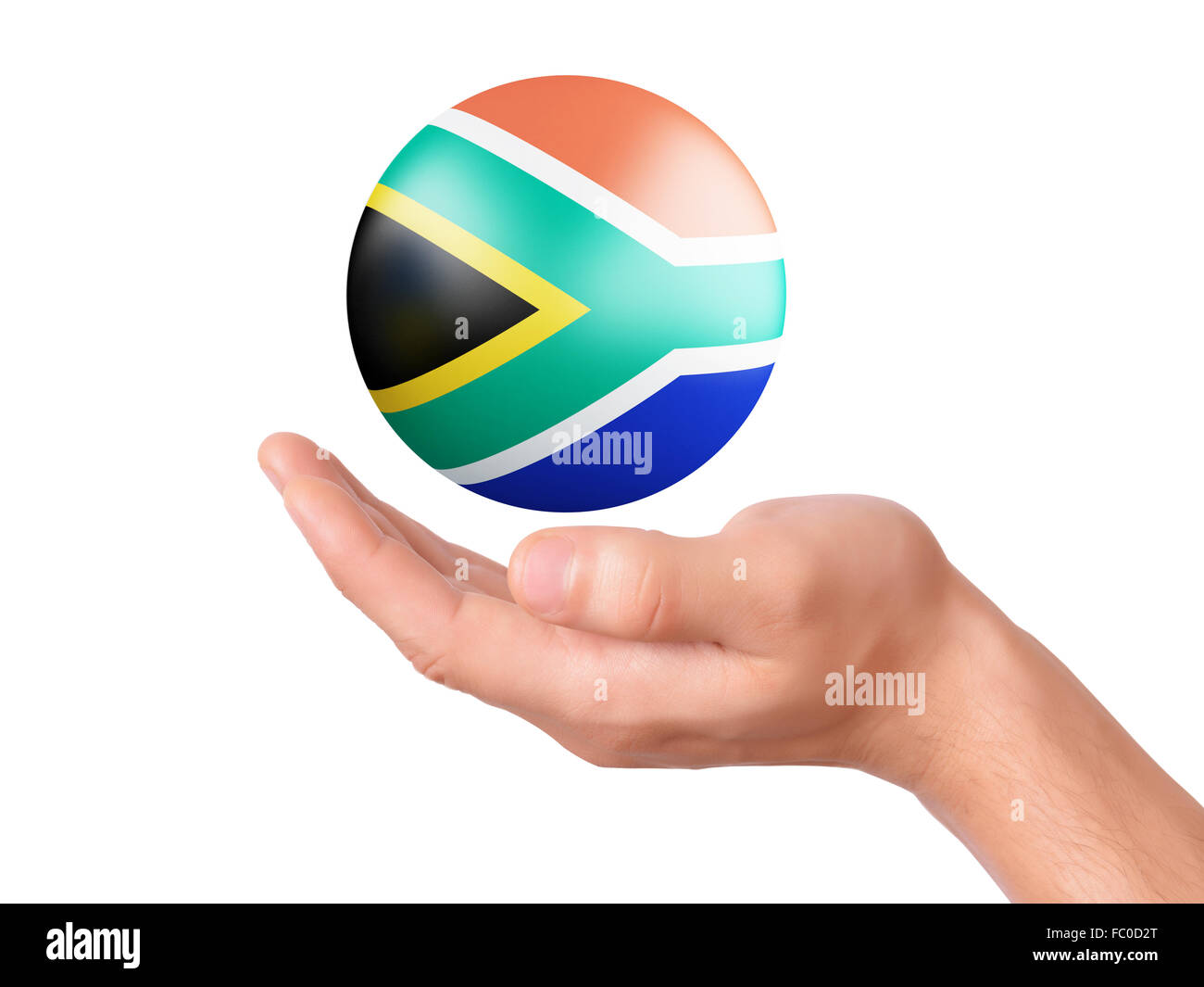 hand hold South Africa flag icon on white bakgroun Stock Photo - Alamy