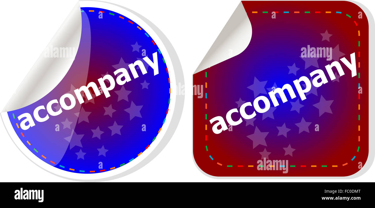 accompany stickers set on white, icon button Stock Photo - Alamy