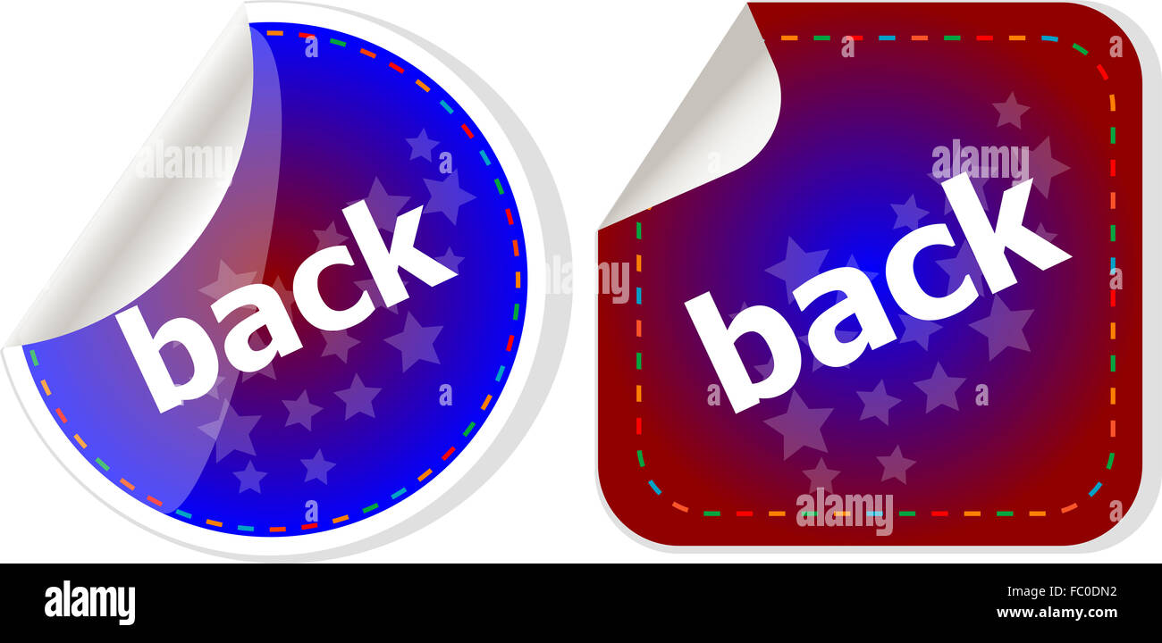 back word on stickers button set, label Stock Photo - Alamy