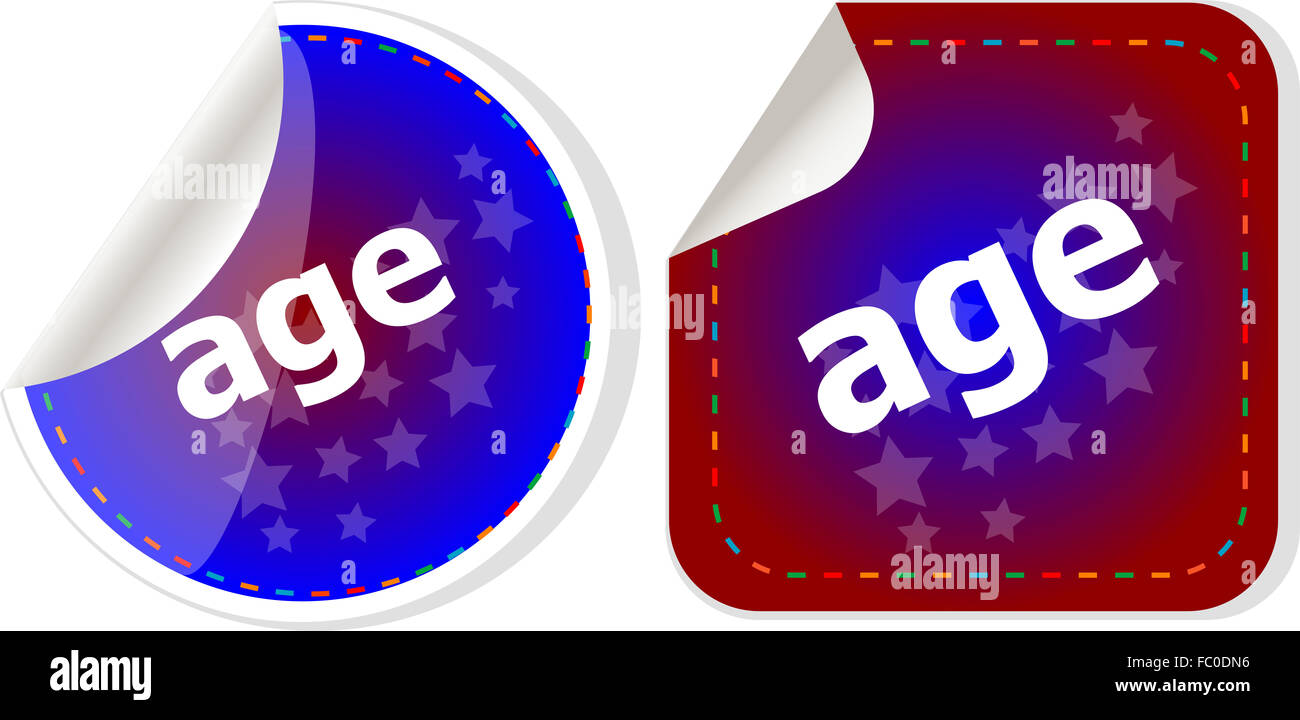 age word on stickers button set, label Stock Photo - Alamy