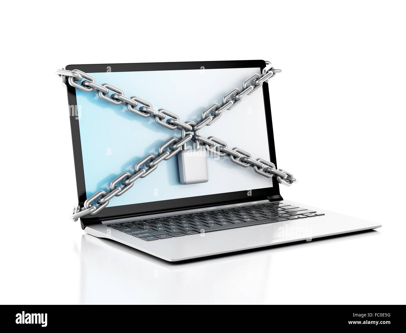 Laptop with lock and chain. Data security concept Stock Photo - Alamy