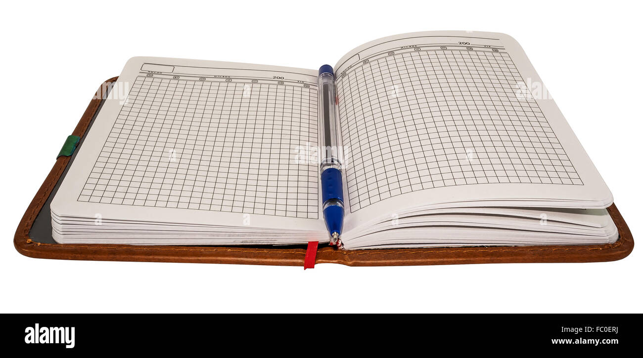 Opened notepad and pen Stock Photo - Alamy