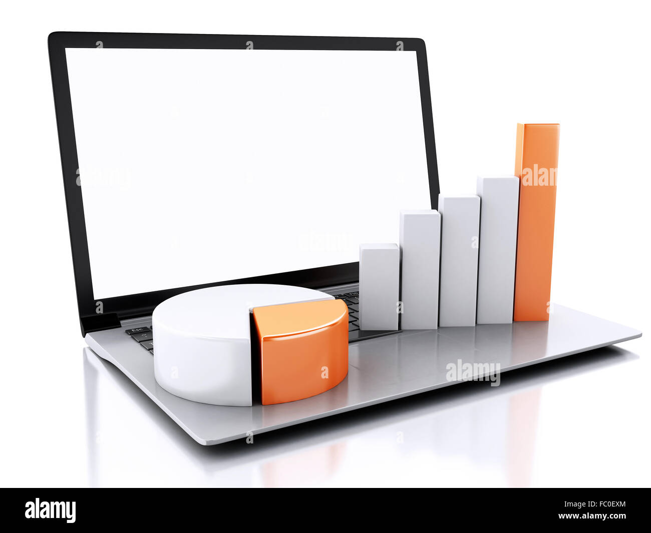 3d Laptop with charts and graph. Business office Stock Photo - Alamy