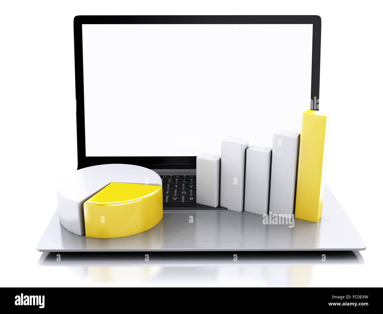 3d Laptop with charts and graph. Business success Stock Photo - Alamy