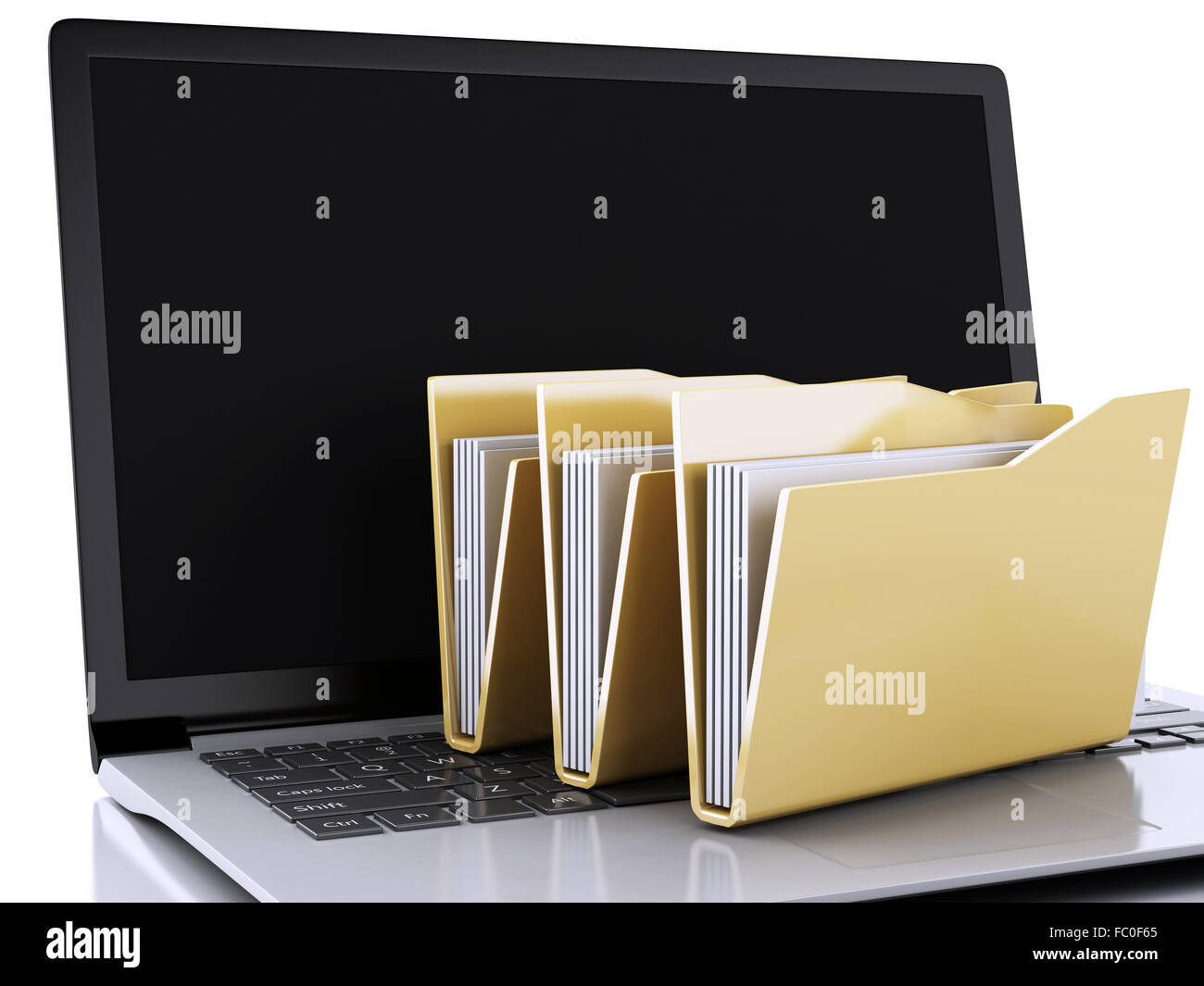 3d laptop and computer files on white background Stock Photo - Alamy