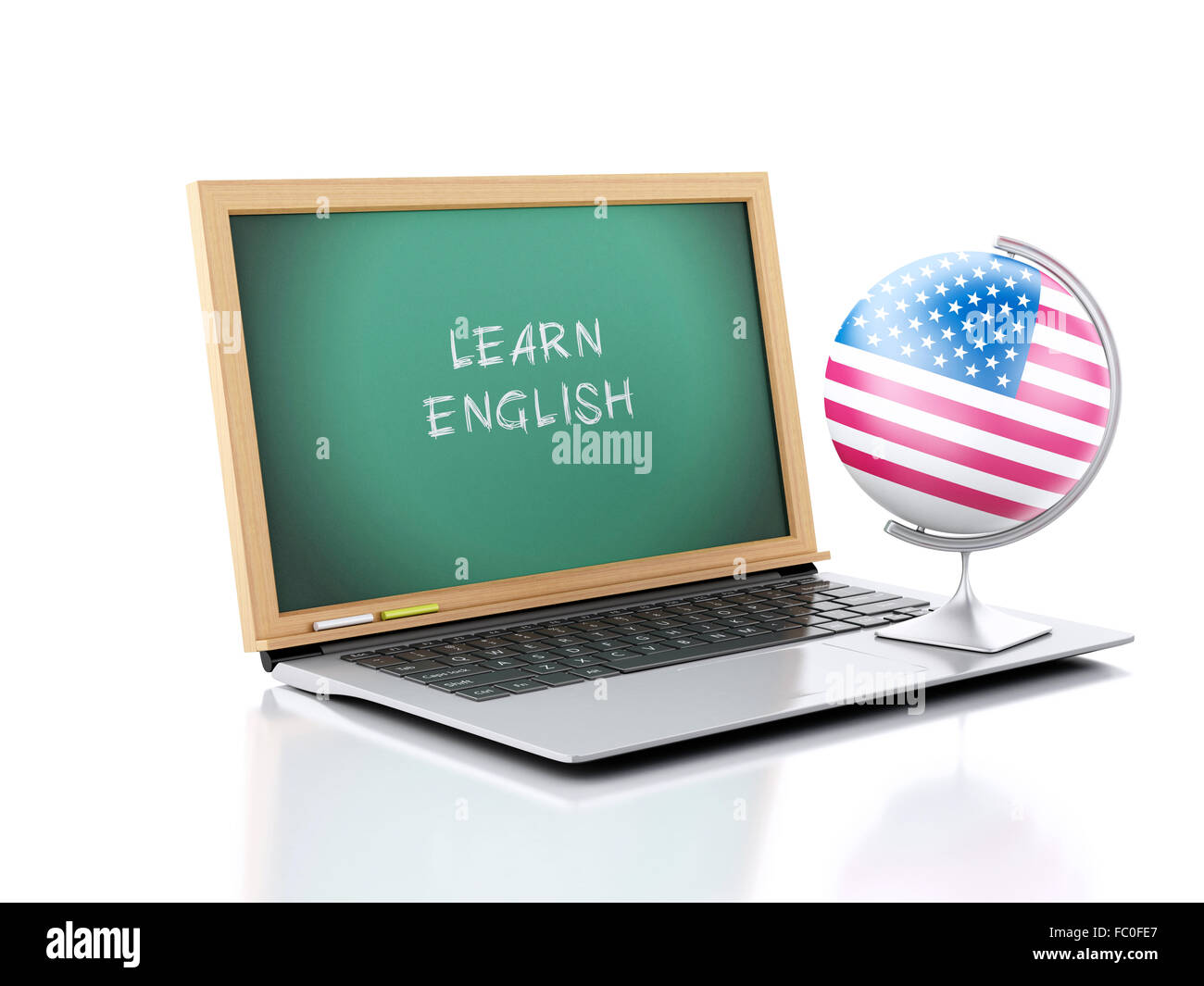 Laptop with chalkboard. Learn English concept. 3d Stock Photo - Alamy