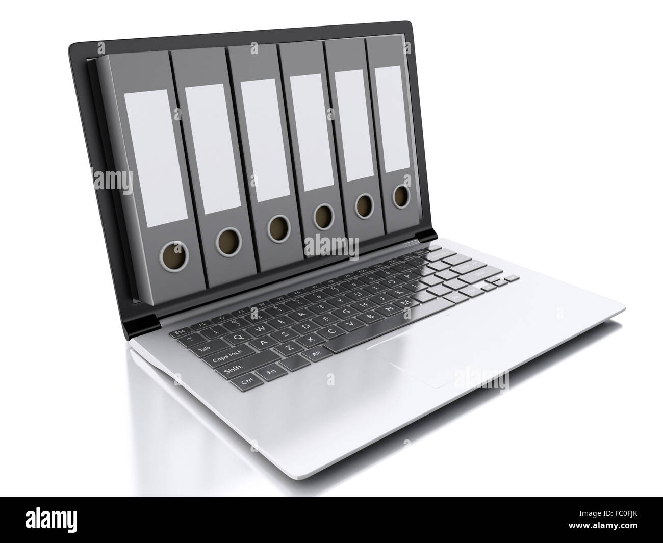 3d Laptop and files. isolated white background Stock Photo - Alamy