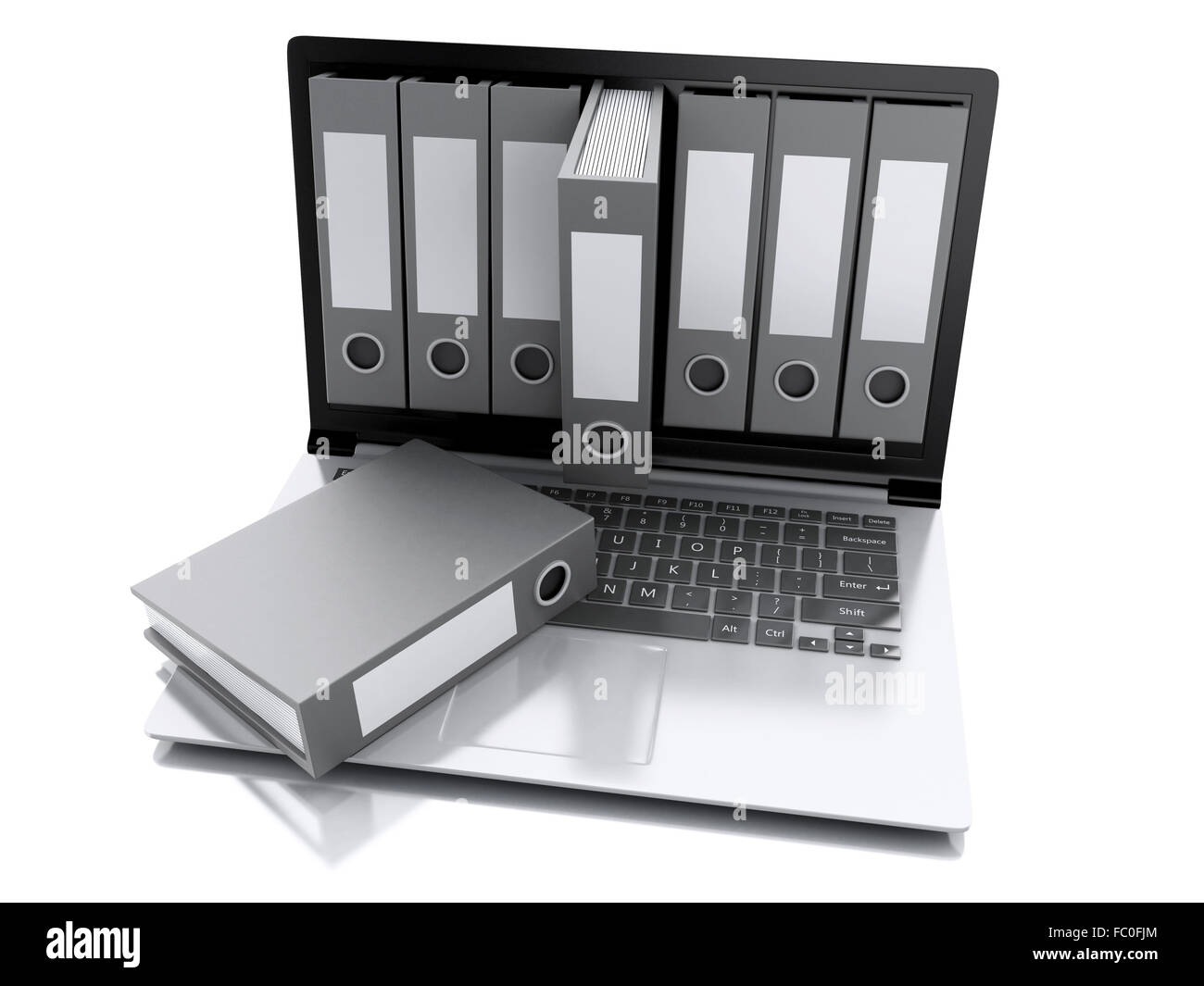 3d Laptop and files. isolated white background Stock Photo - Alamy