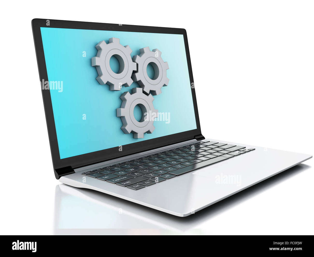 3d laptop and gears. Isolated on white background Stock Photo - Alamy