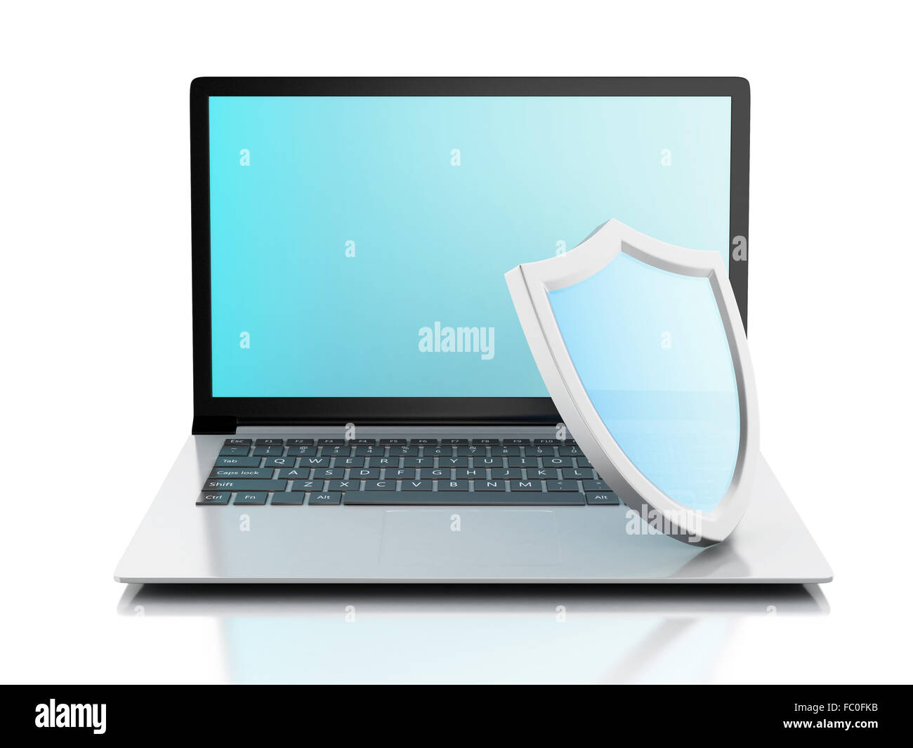 3d laptop with shield. internet security, antiviru Stock Photo - Alamy